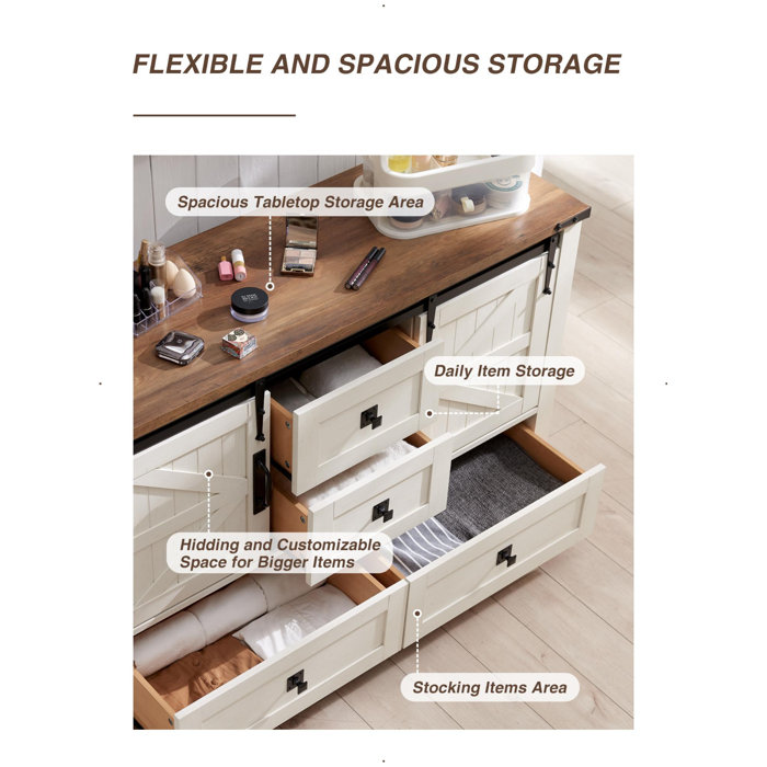 Gracie Oaks Terramuggus 48"W Farmhouse Chest of Drawers, Bedroom Dresser with 4 Drawers ...